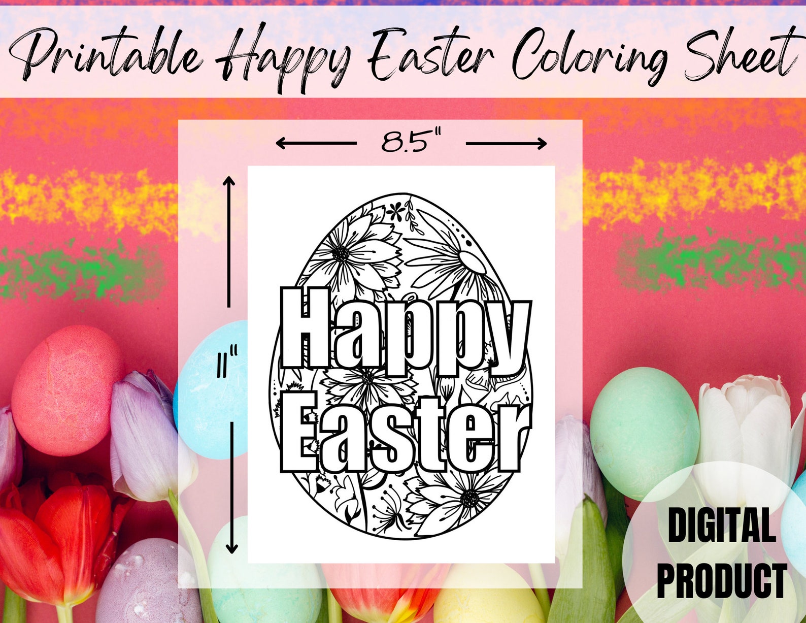 Printable Happy Easter Coloring Sheet, Easter Coloring Activity, Easter ...
