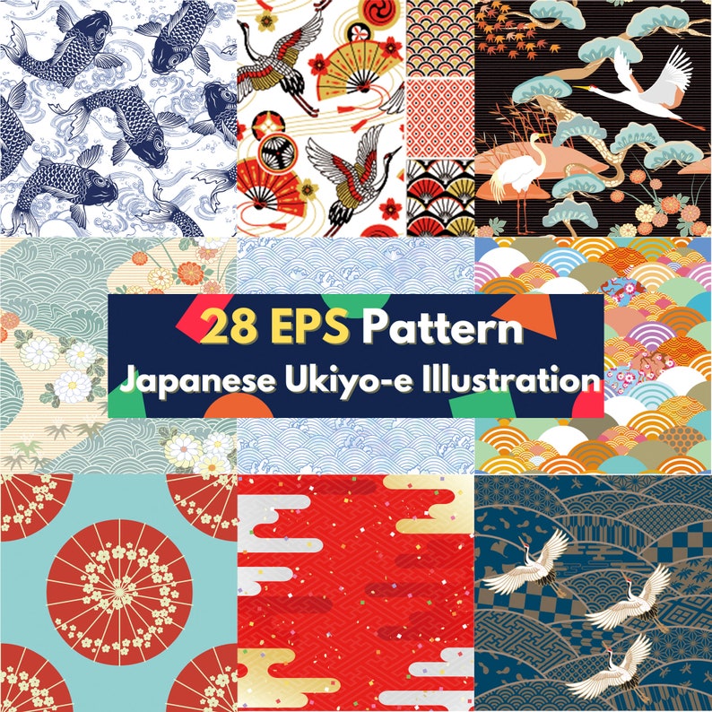 BIG Digital Download 28 EPS Bundle Offer Japanese Ukiyoe Retro Pattern ...