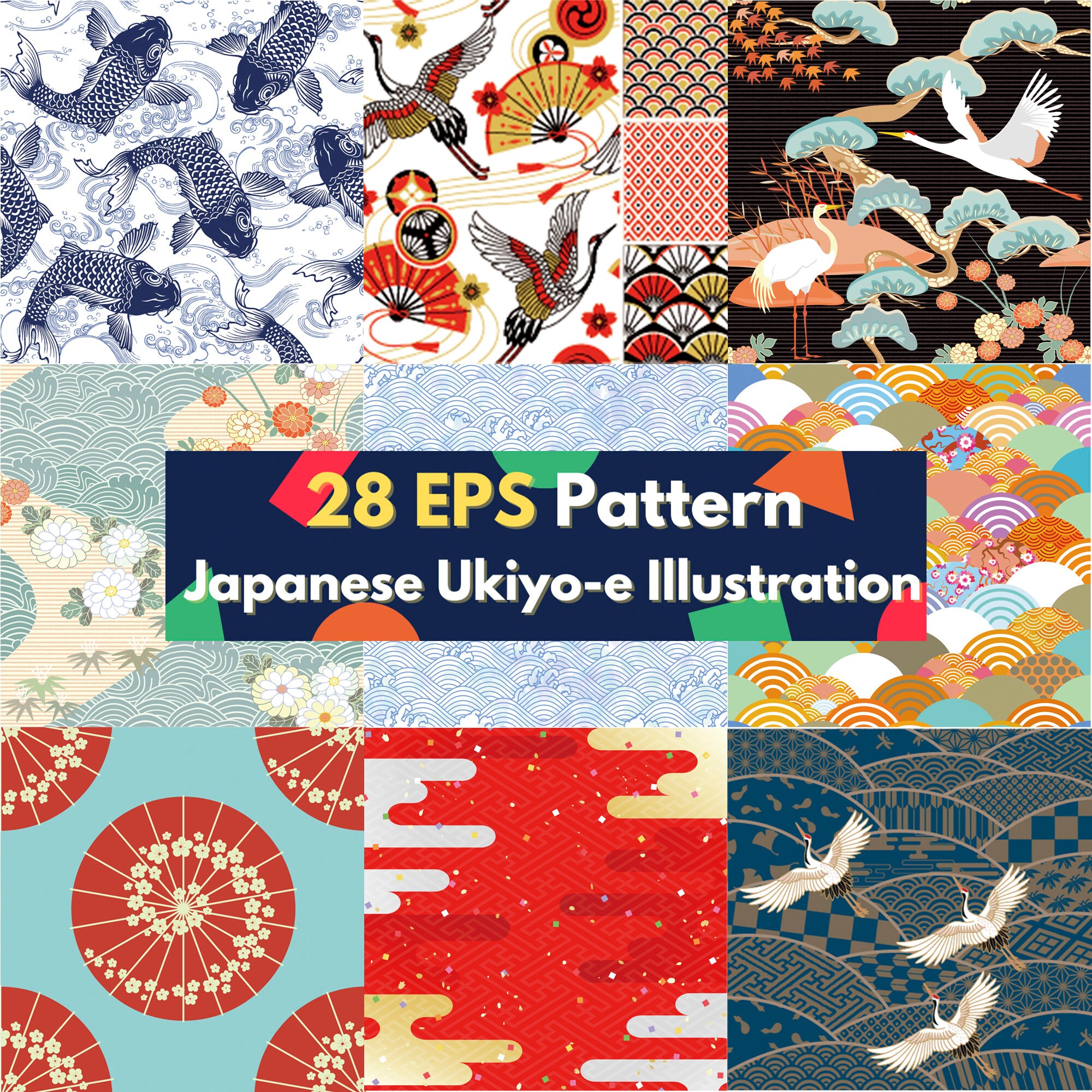 BIG Digital Download 28 EPS Bundle Offer Japanese Ukiyoe Retro Pattern ...