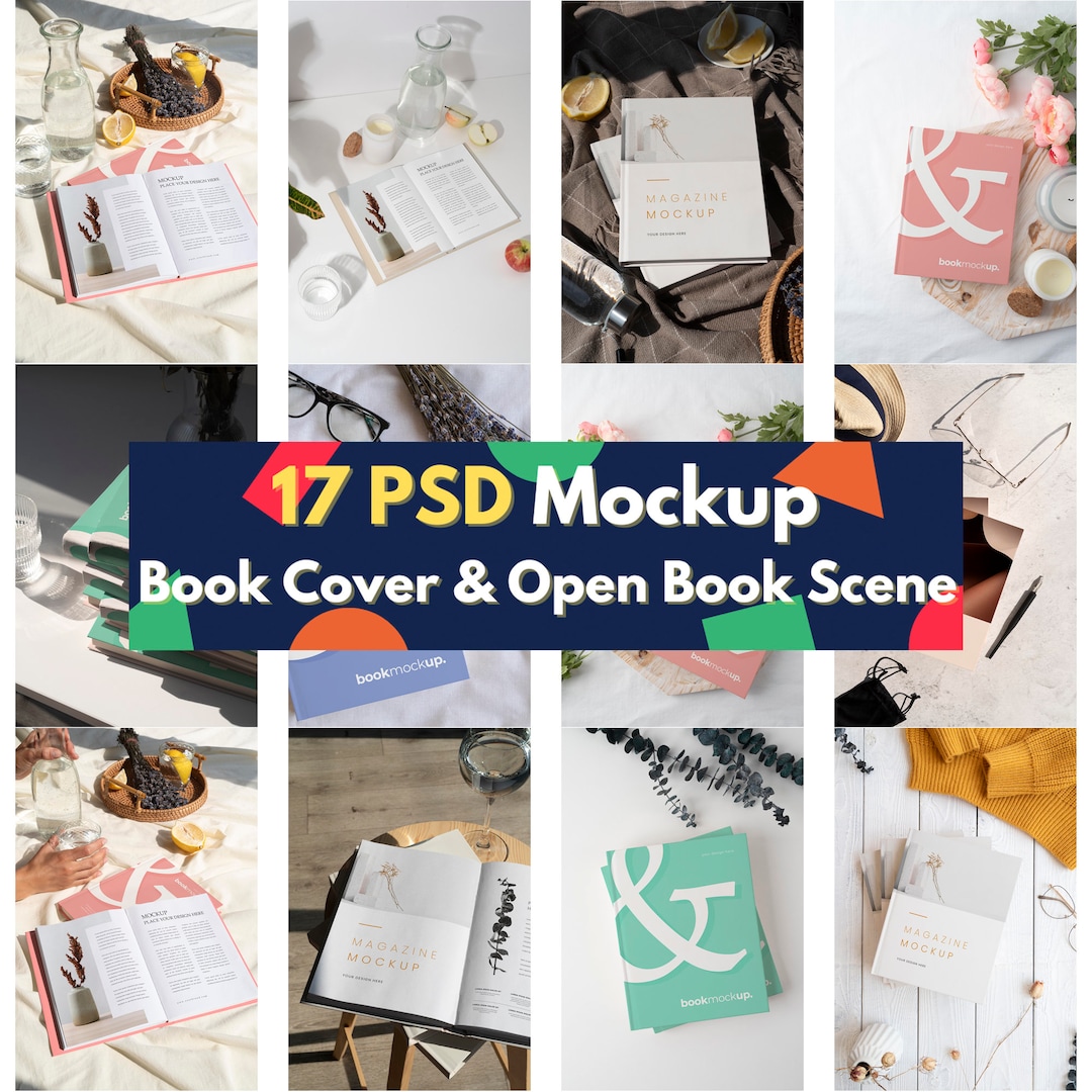 BIG Digital Download 17 PSD Bundle File Book Mockup in Scene Open Book ...