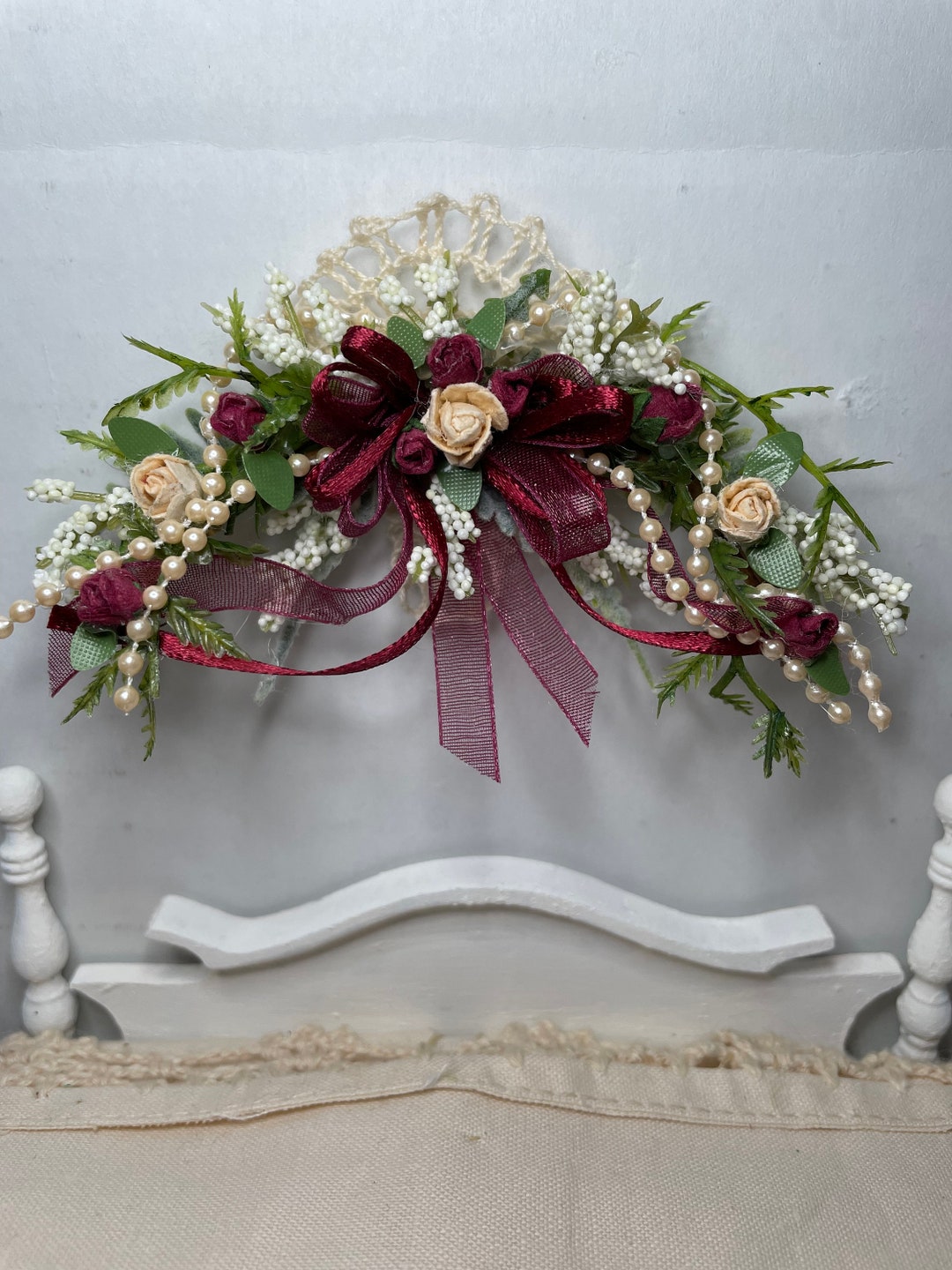 Miniature Burgundy Rose Floral Victorian Swag Arch Lace & Pearls - Etsy