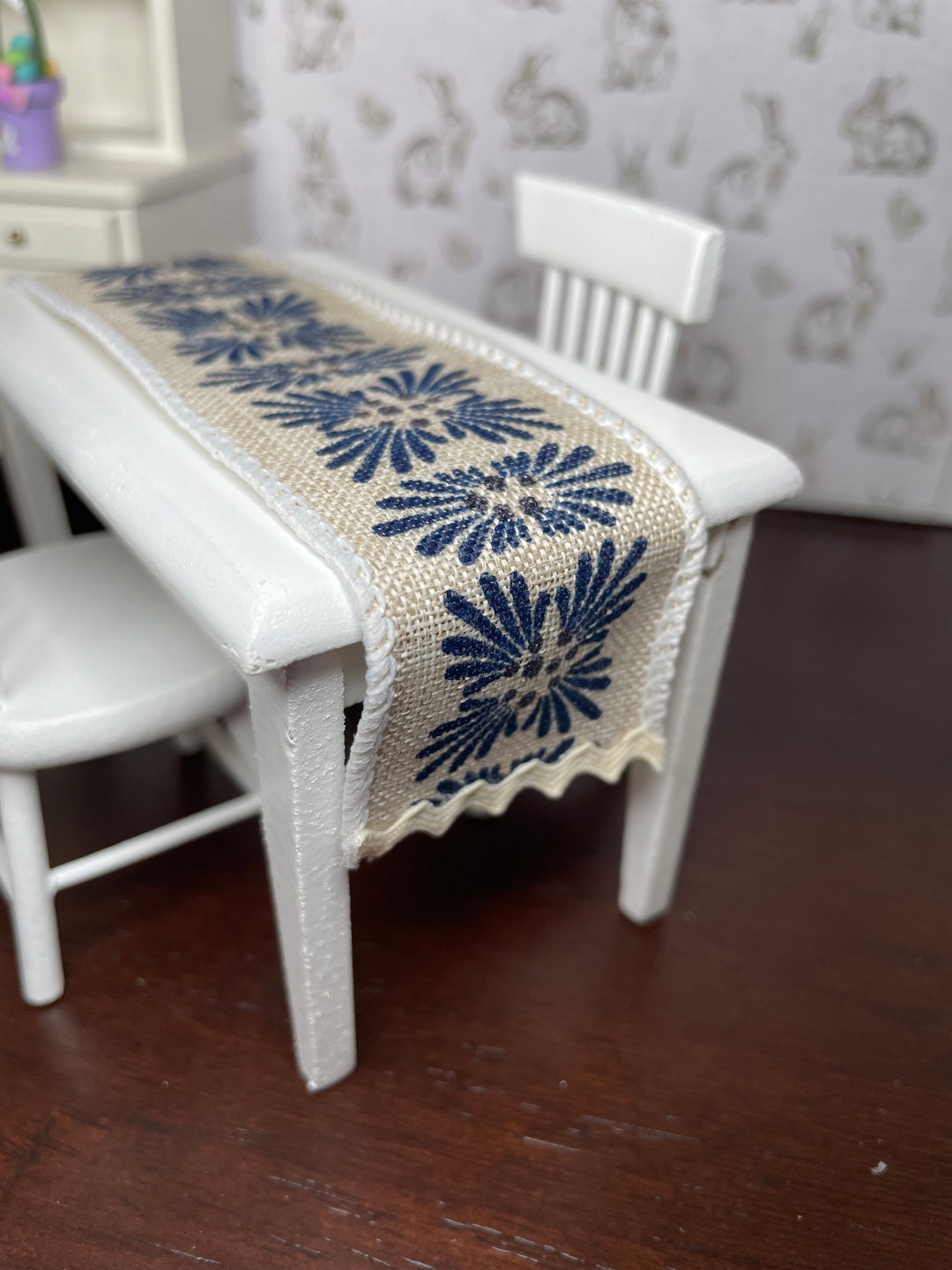 Miniature Blue/cream Table Runner/tablecloth - Etsy