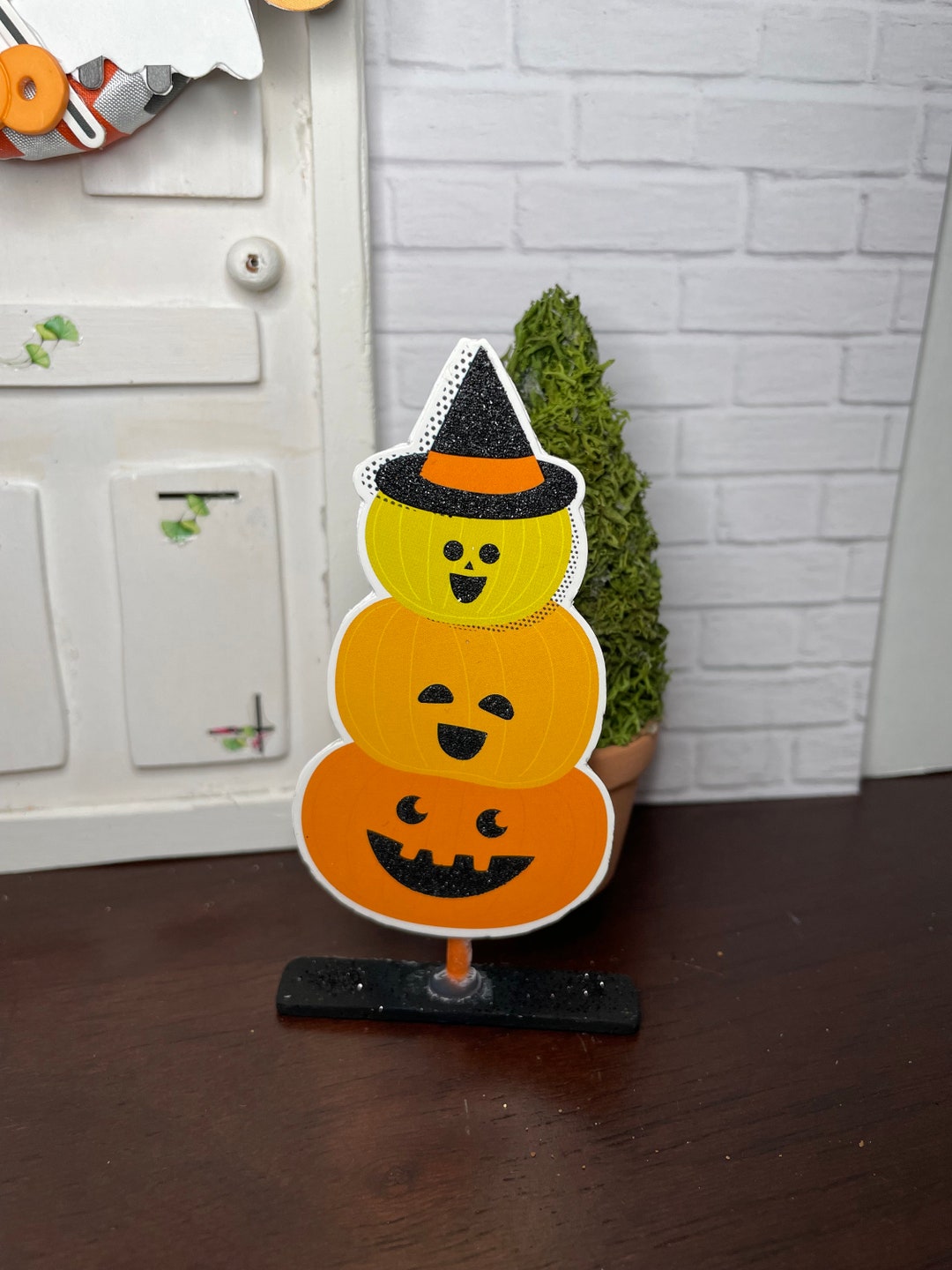 Mini Dollhouse Halloween Triple Stacked Pumpkins Decoration 3 3/4” Tall ...