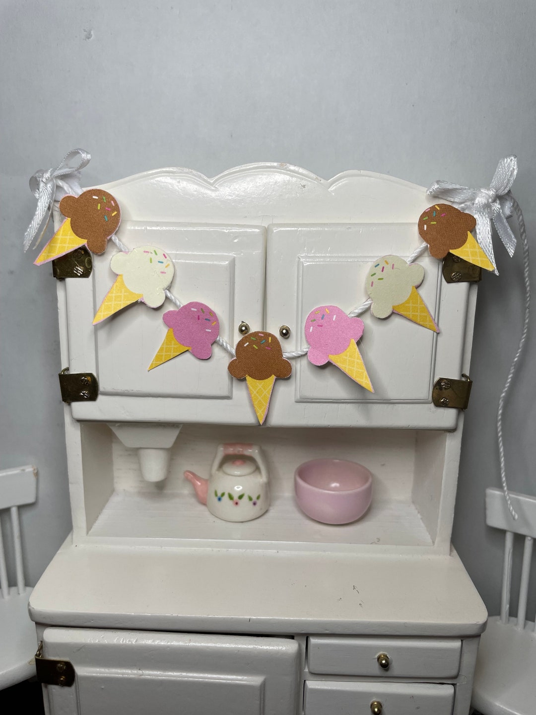 Mini Dollhouse Ice Cream Cone Banner/garland 6”—miniature Neopolitan ...