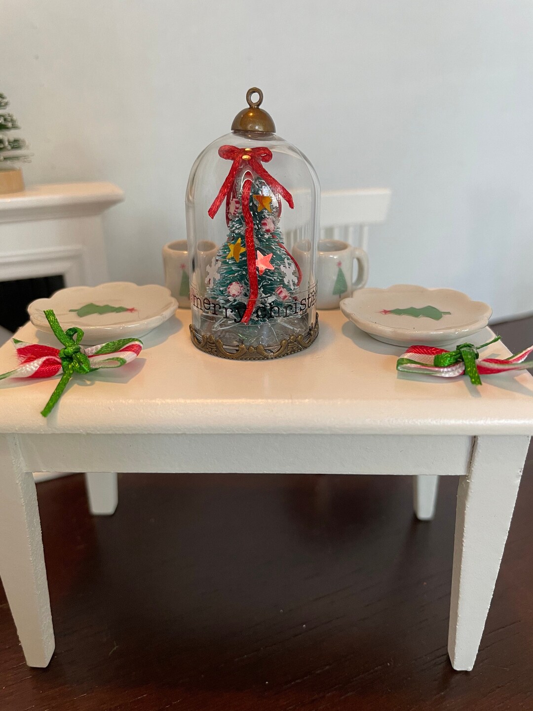 Miniature Christmas Tree in Glass Dome - Etsy