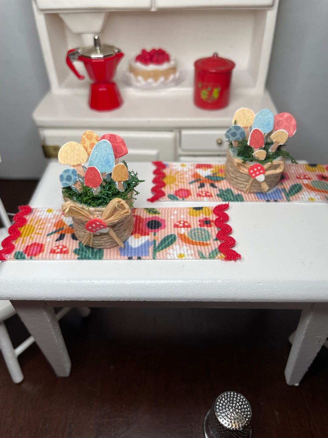 Mini Dollhouse Woodland Mushroom Bouquet W/gnome Doily 1”—mini 1:12 ...