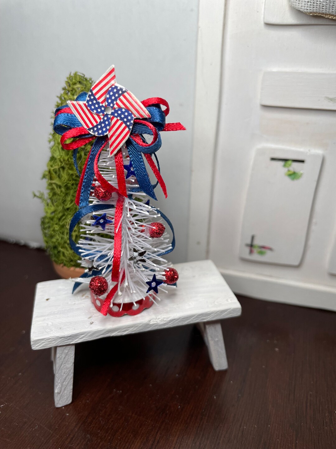 Mini Dollhouse July 4th Americana Tree 2 1/4”—miniature Patriotic ...