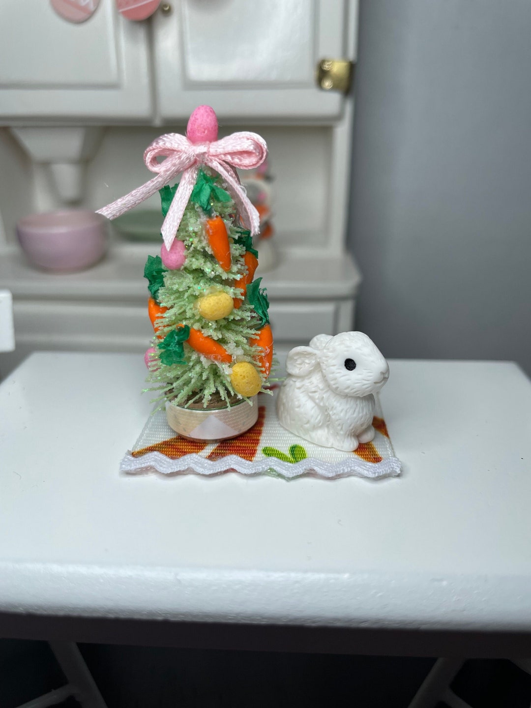 3 Pc. Set Mini Easter Decorated Tree With Carrot Doily & Mini White ...