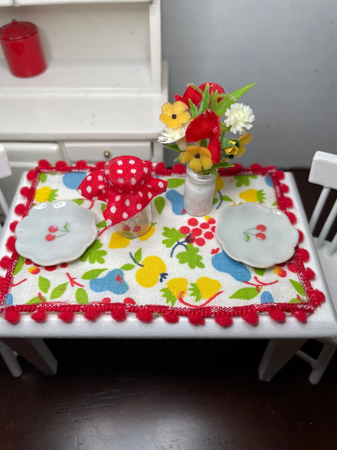 5 Pc. Mini Dollhouse Cherry Table Setting-2 Mini Cherry Plates- Mini ...