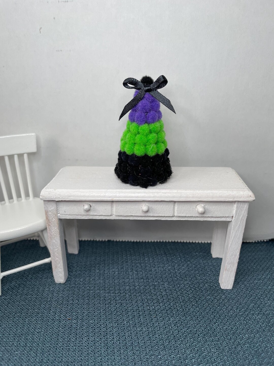 Miniature Dollhouse Halloween Witches Hat Pom Pom Tree 2”—mini Black ...