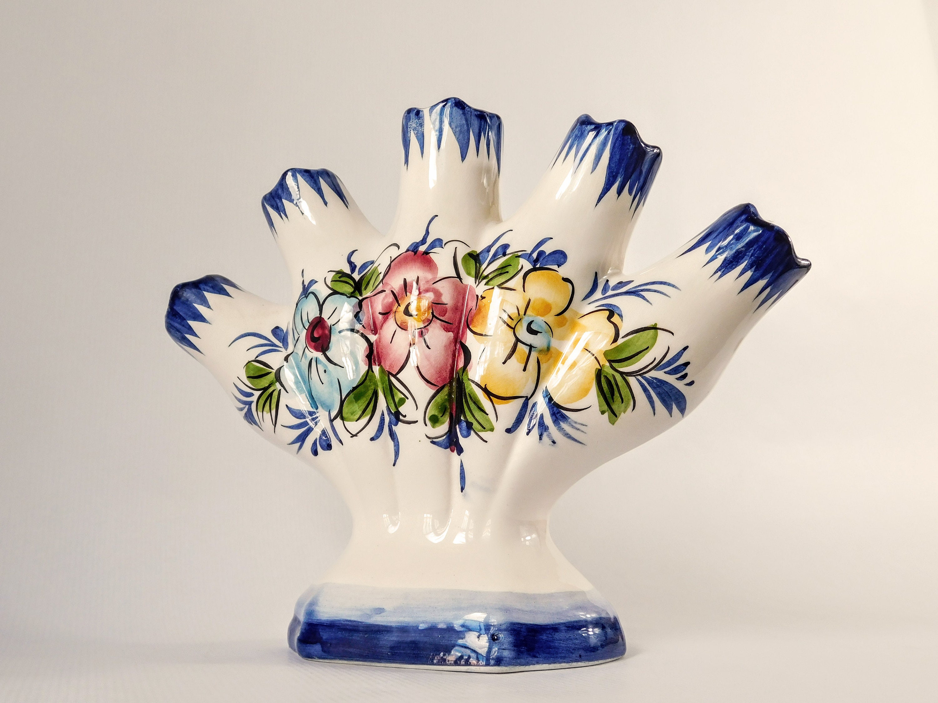 Portugal Bud Vase. Vintage Painted Flowers Fan Vase. Ceramic - Etsy