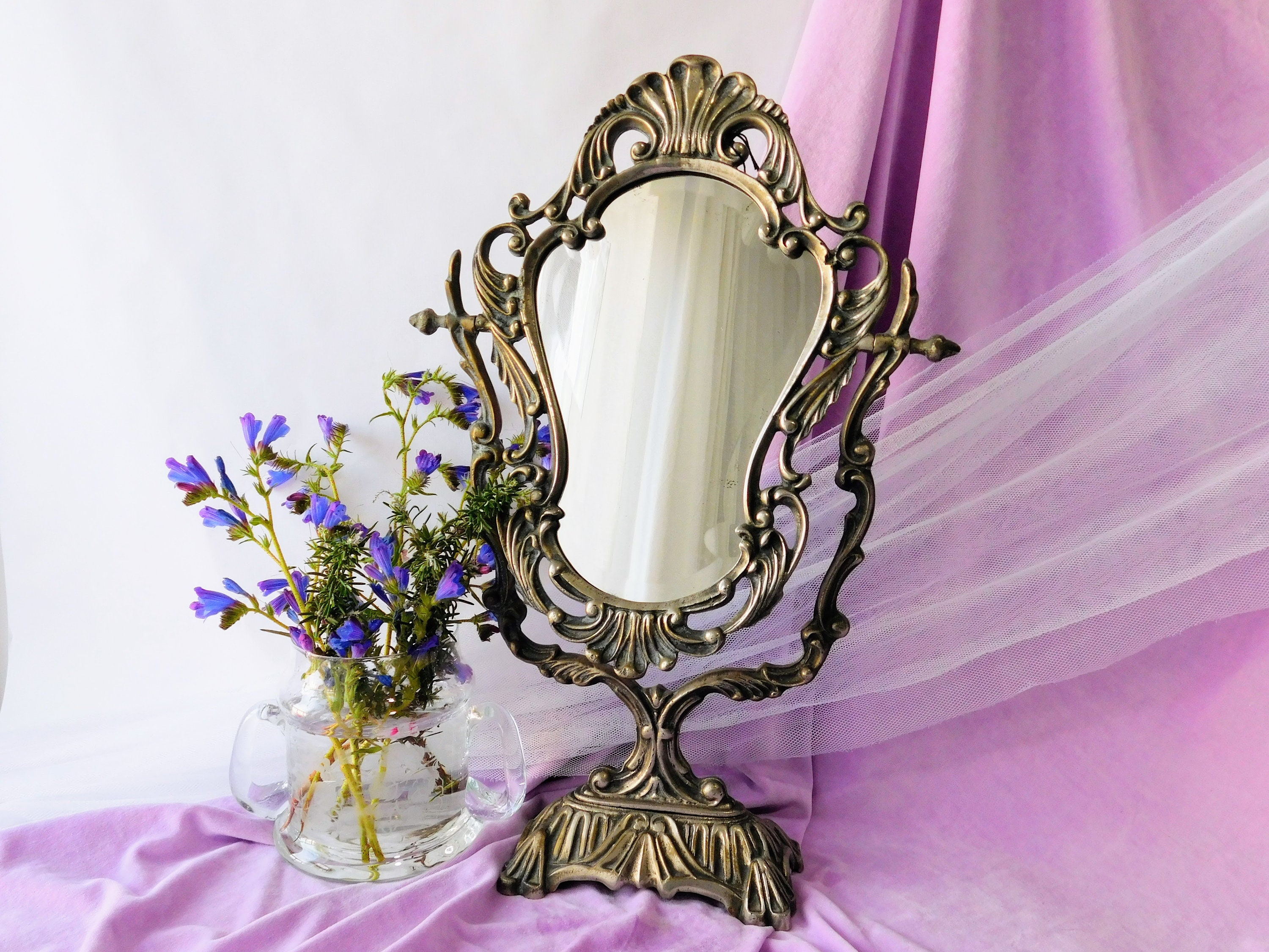 Collectible Vintage Victorian Bronze Mirror. Table Mirror, Standing ...