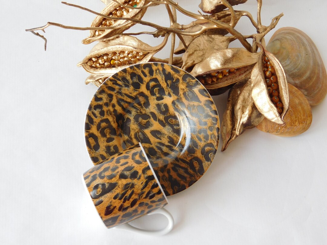 Coffee Leopard Print Cup and Saucer Konitz. Quality Porcelain Espresso ...