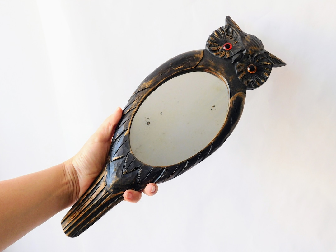 Vintage Artistic Wooden Mirror Owl. Real Handmade Wooden Mirror. Mirror ...