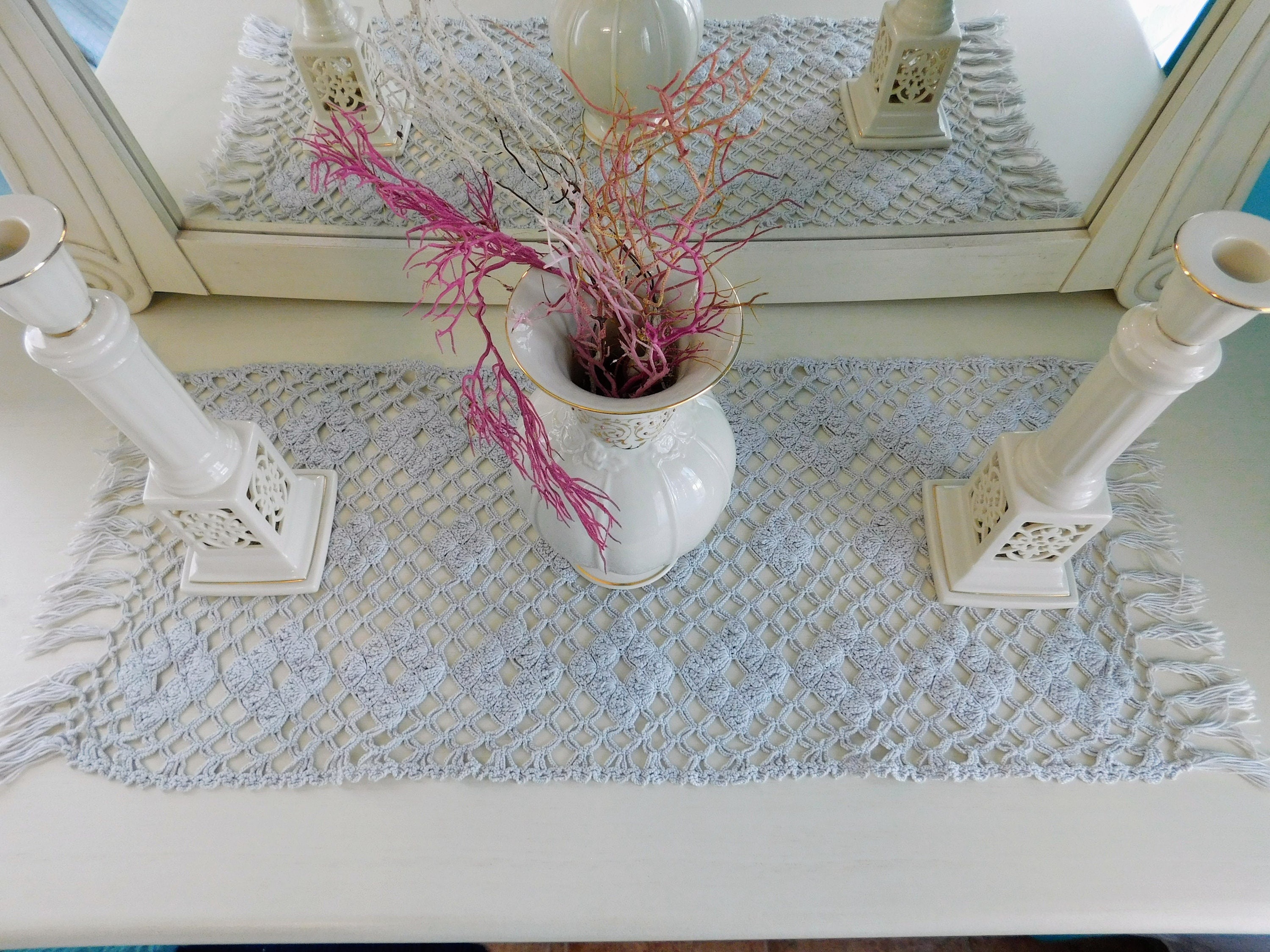 Vintage Fireplace Runner. Gray Crochet Table Runner. Long - Etsy