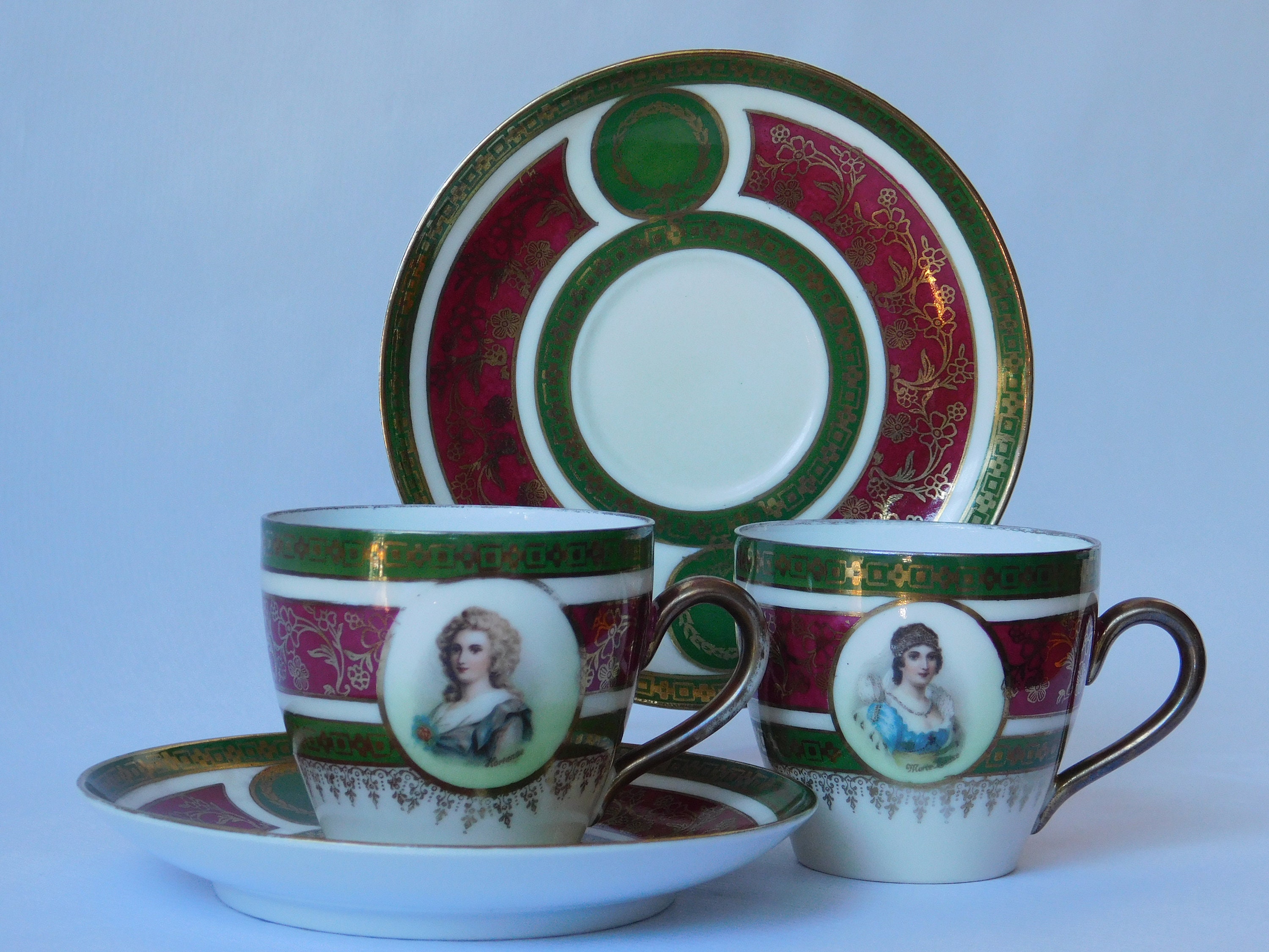 Antique Couple Porcelain Cups and Saucers Maria Louise and Hortensia ...