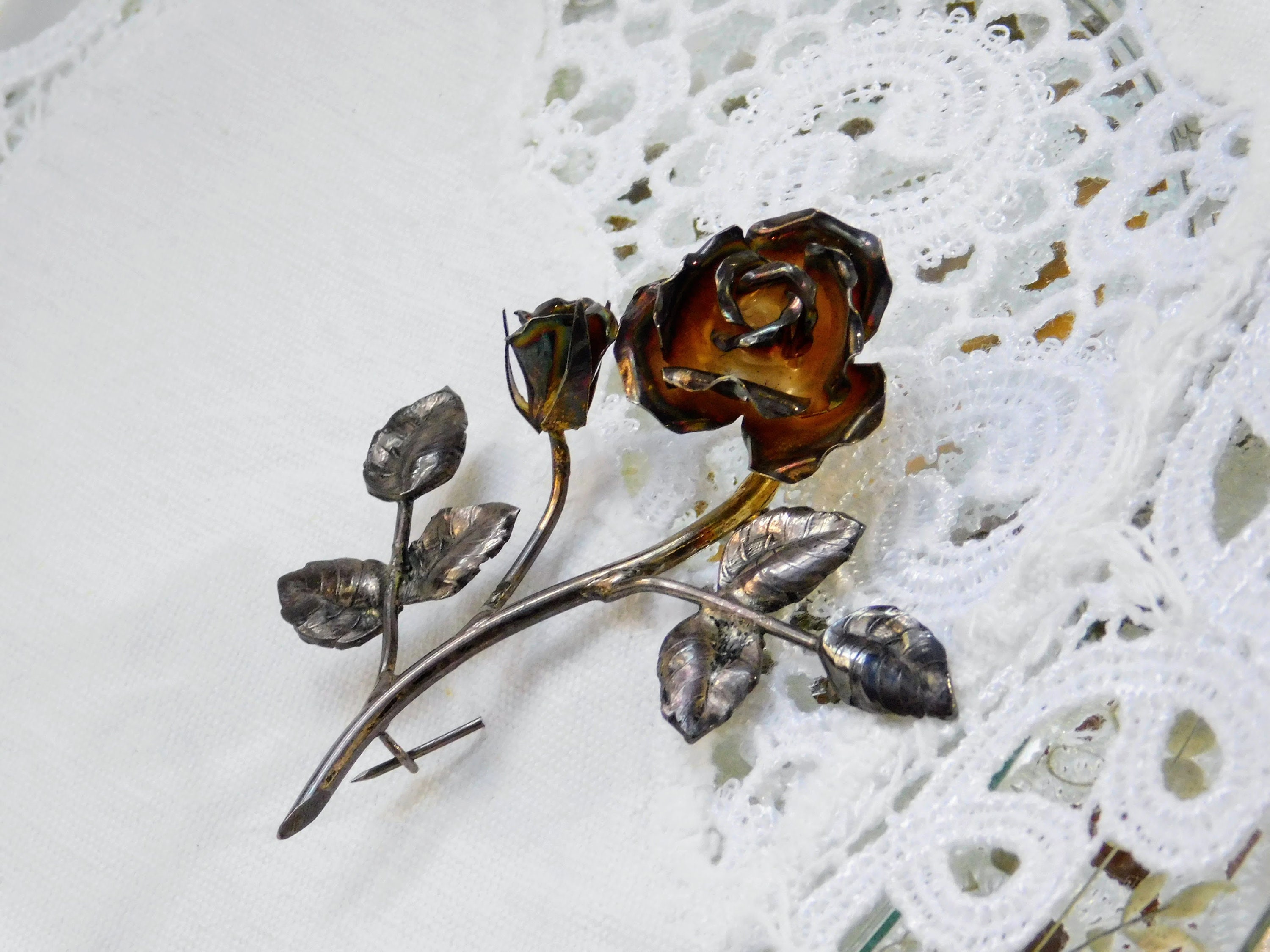 Antique Forged Rose Brooch. Costume Vintage Brooch. Elegant - Etsy