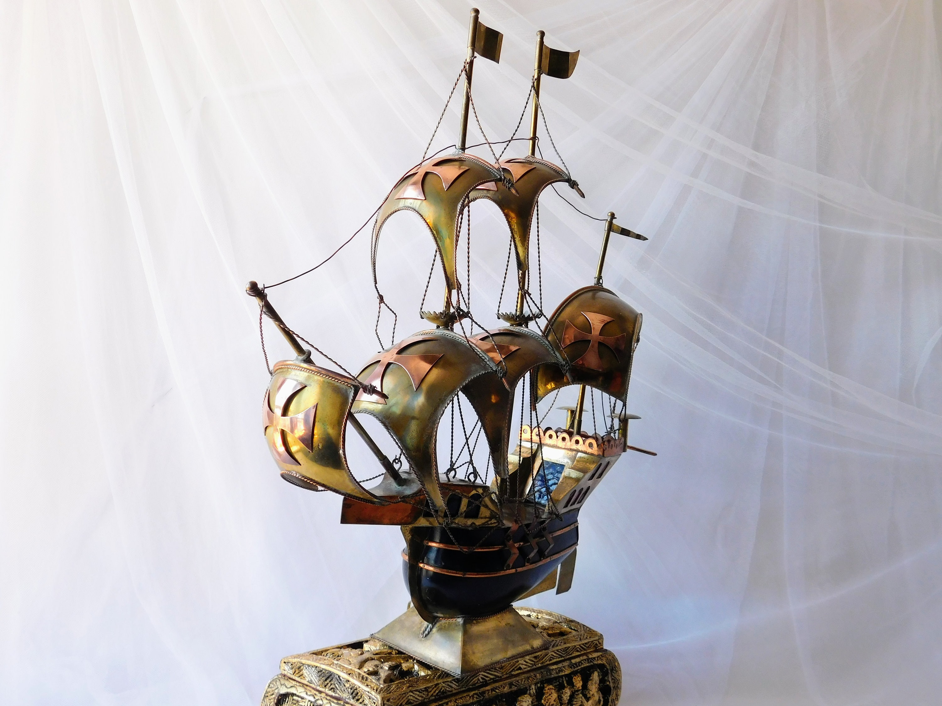Portuguese Caravel Sailboat Lamp. Ancient Sailing Ship Lamp. Brass ...
