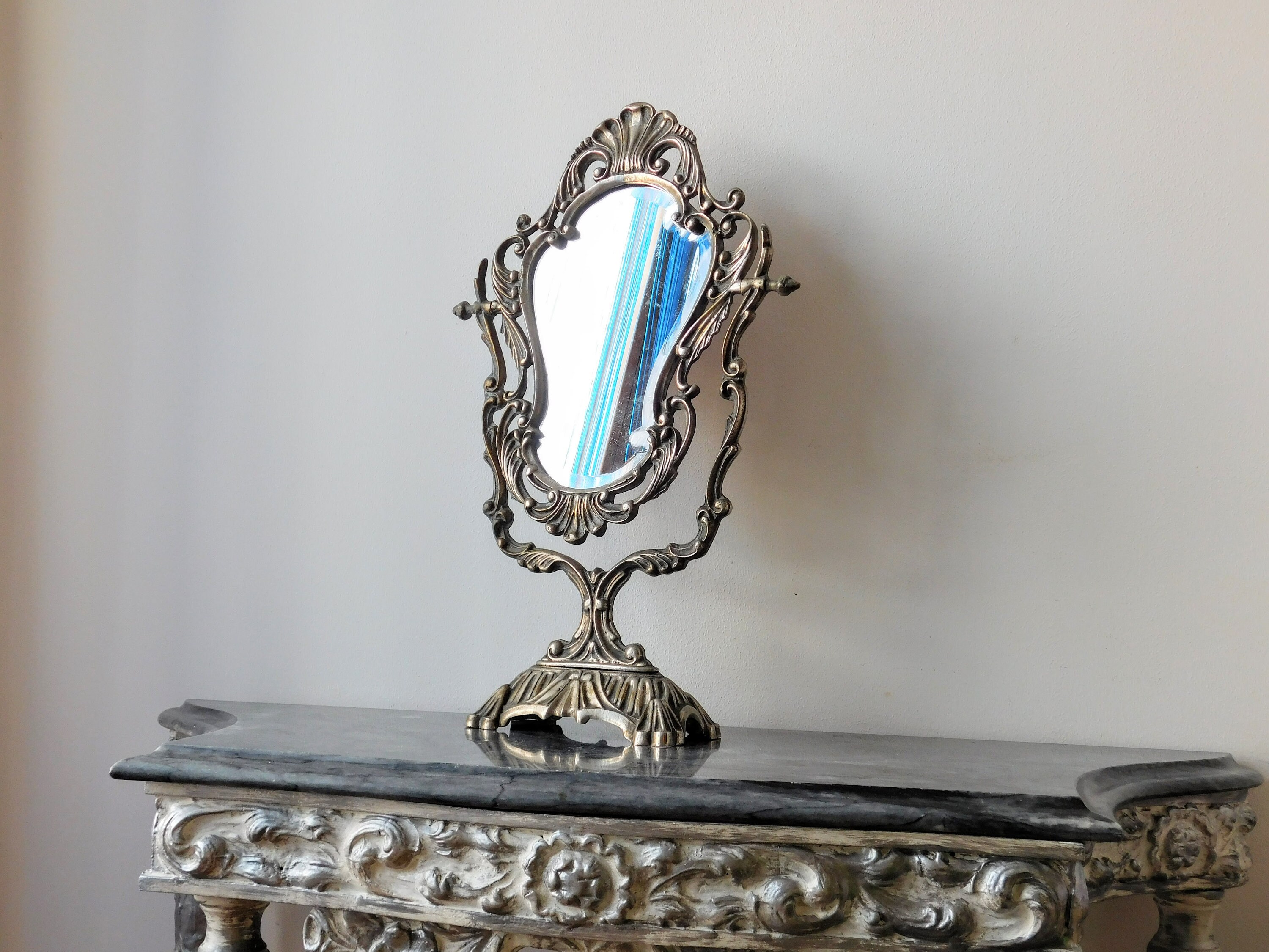 Collectible Vintage Victorian Bronze Mirror. Table Mirror, Standing ...