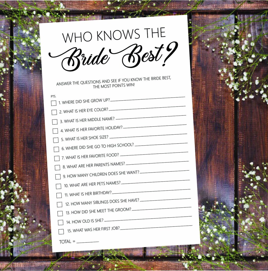 Who Knows the Bride Best Game - PRINTABLE - Etsy