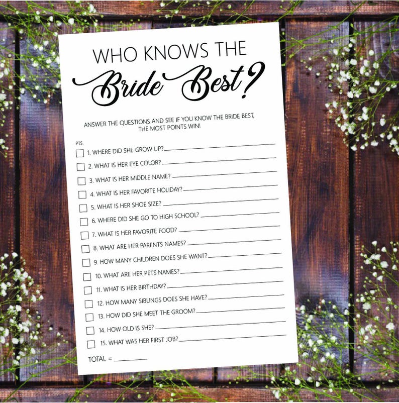 Who Knows the Bride Best Game - PRINTABLE - Etsy