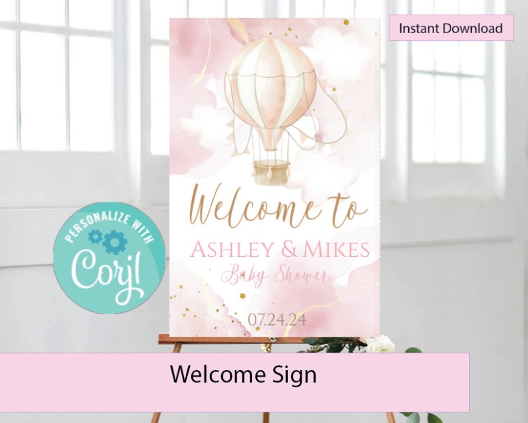 Hot Air Balloon Welcome- Pink- INSTANT DOWNLOAD - Etsy
