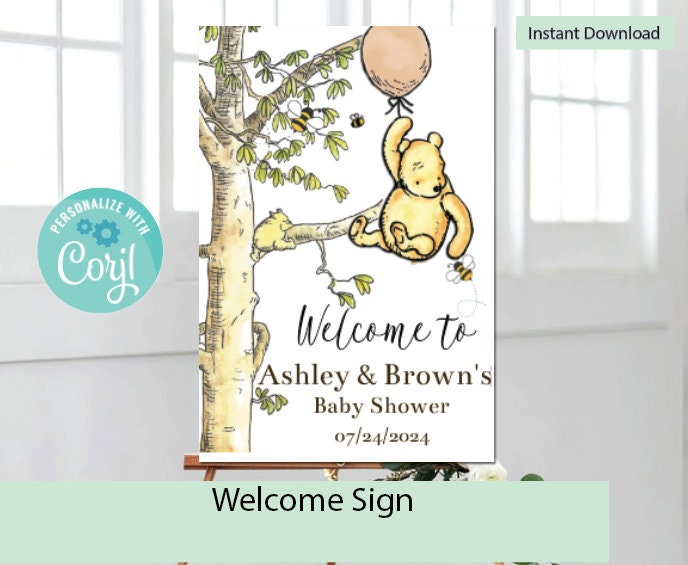 Winnie the Pooh- Welcome Sign- With Balloon - White - Etsy