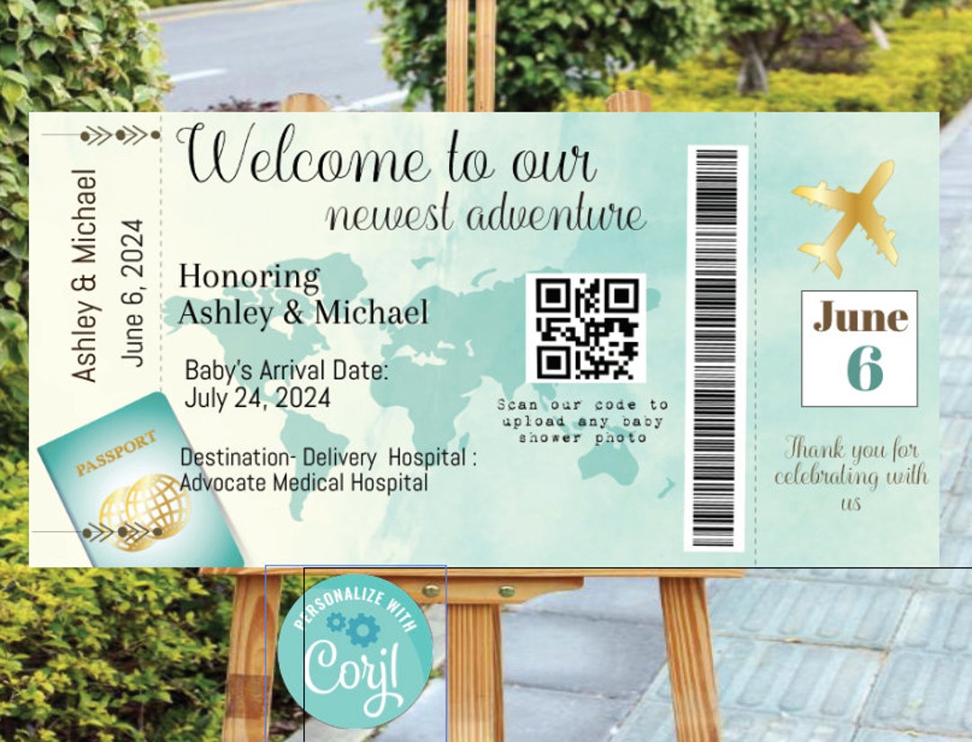 Airplane Ticket Welcome Sign-teal- INSTANT DOWNLOAD - Etsy