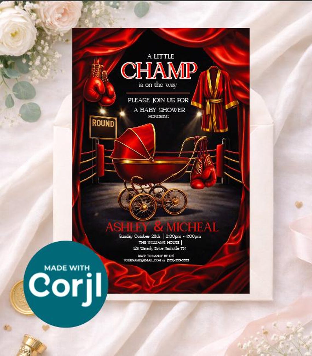 Boxing Baby Shower Invitation | Little Champ on the Way | Boxing Theme ...