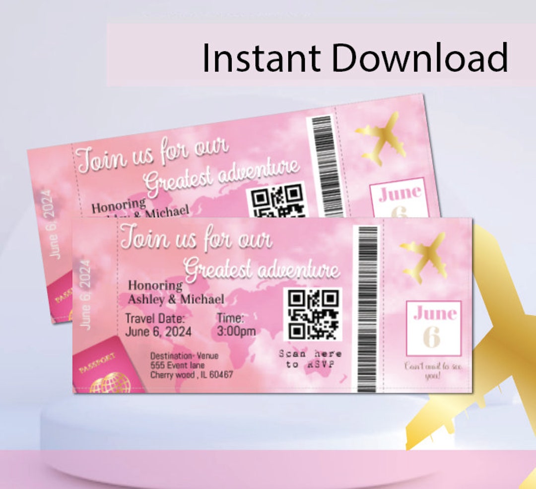Airplane Ticket Invitation- Pink- INSTANT DOWNLOAD - Etsy