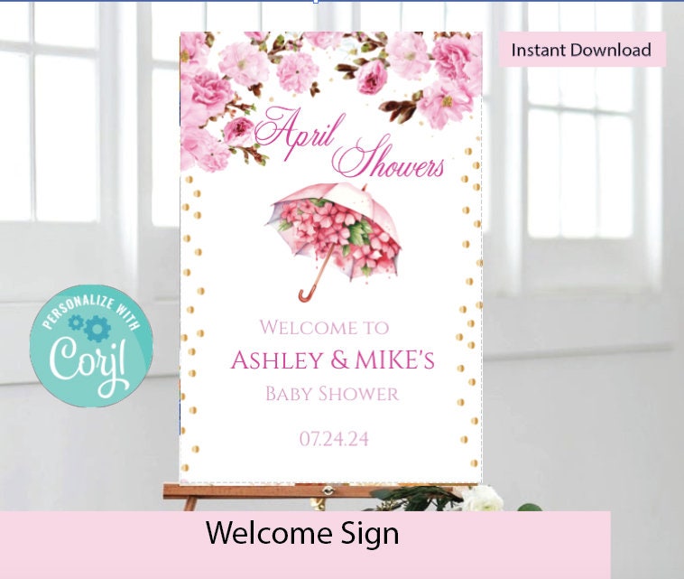 April Showers Welcome Sign- Pink- INSTANT DOWNLOAD - Etsy