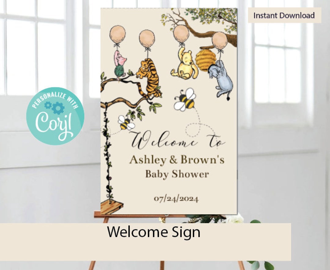 Winnie the Pooh- Welcome Sign- Hanging With Friends - Etsy