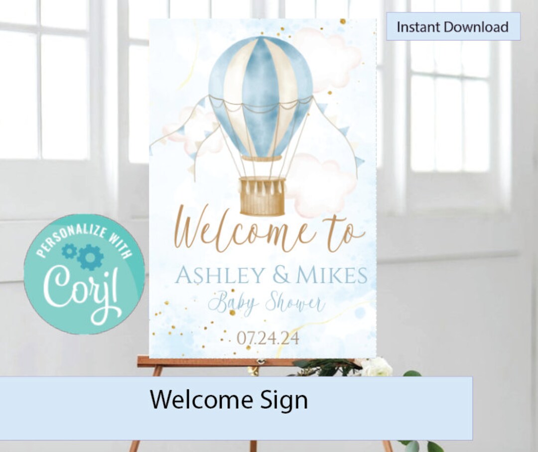 Hot Air Balloon Welcome Sign- Blue- INSTANT DOWNLOAD - Etsy