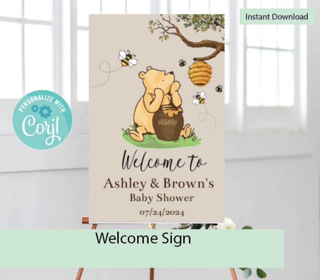 Winnie the Pooh- Welcome Sign- Sitting - Brown - Etsy