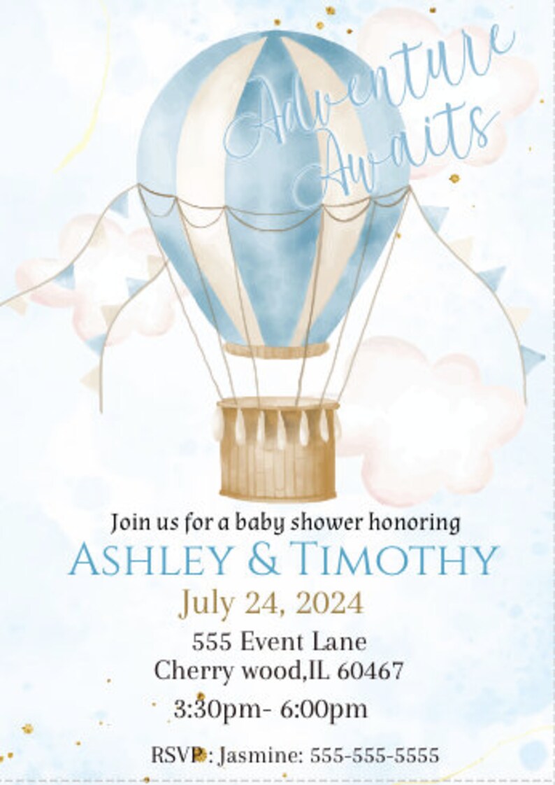 Hot Air Balloon Invitation- Blue- INSTANT DOWNLOAD - Etsy