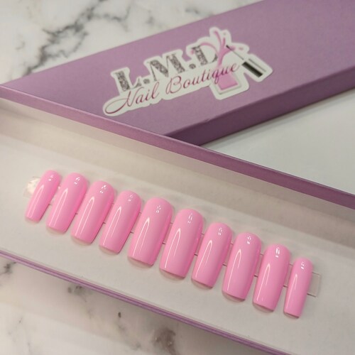 Glue On Press On Nails Medium Long Square Dark Red Etsy