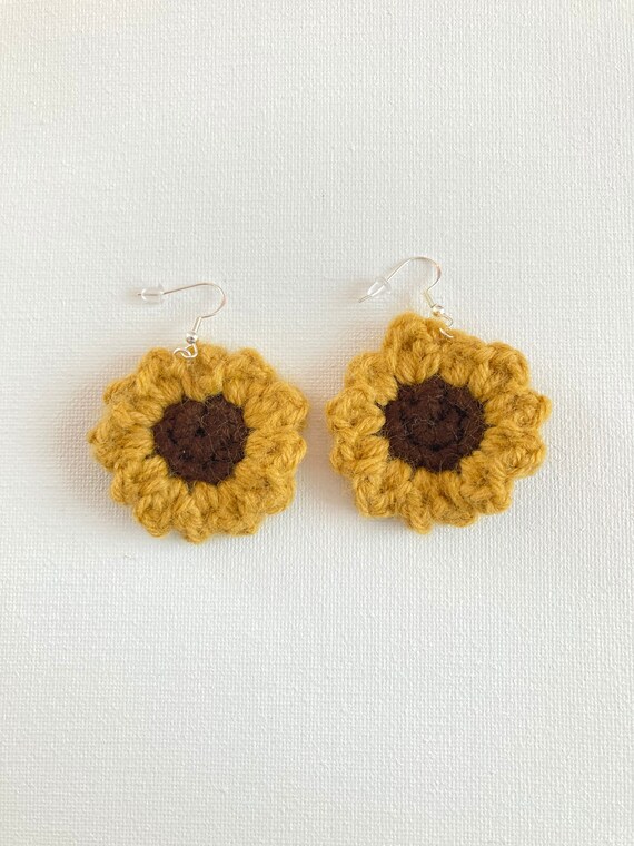 Crochet Sunflower Earrings Sunflower Handmade Floral | Etsy