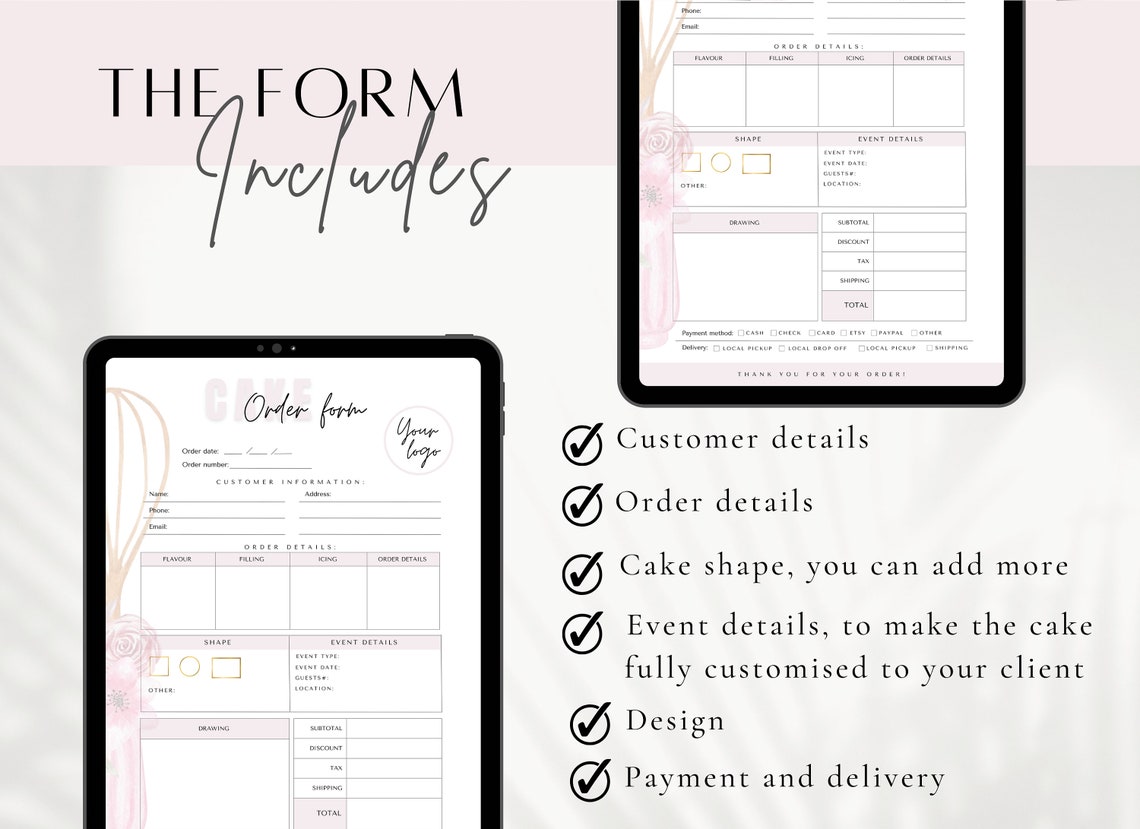 Cake Order Form Template, Bakery Order Form Editable, Cookie Order Form ...