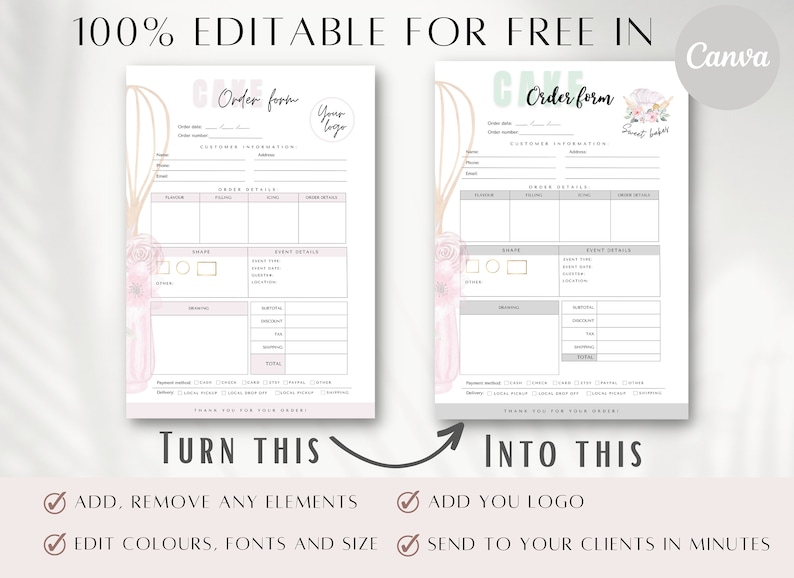 Cake Order Form Template, Bakery Order Form Editable, Cookie Order Form ...
