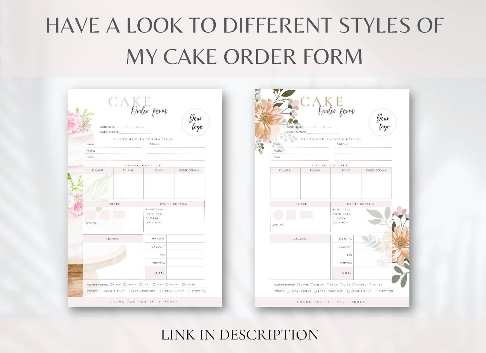 Cake Order Form Template, Bakery Order Form Editable, Cookie Order Form ...