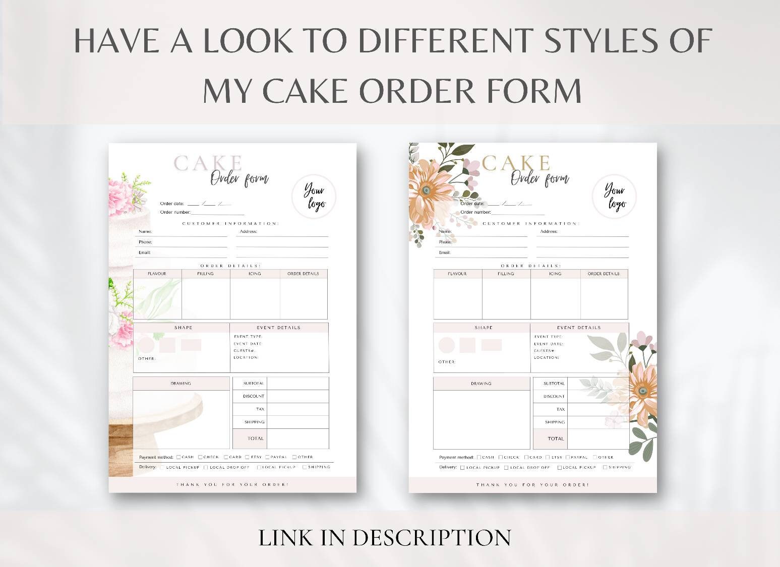Cake Order Form Template, Bakery Order Form Editable, Cookie Order Form ...
