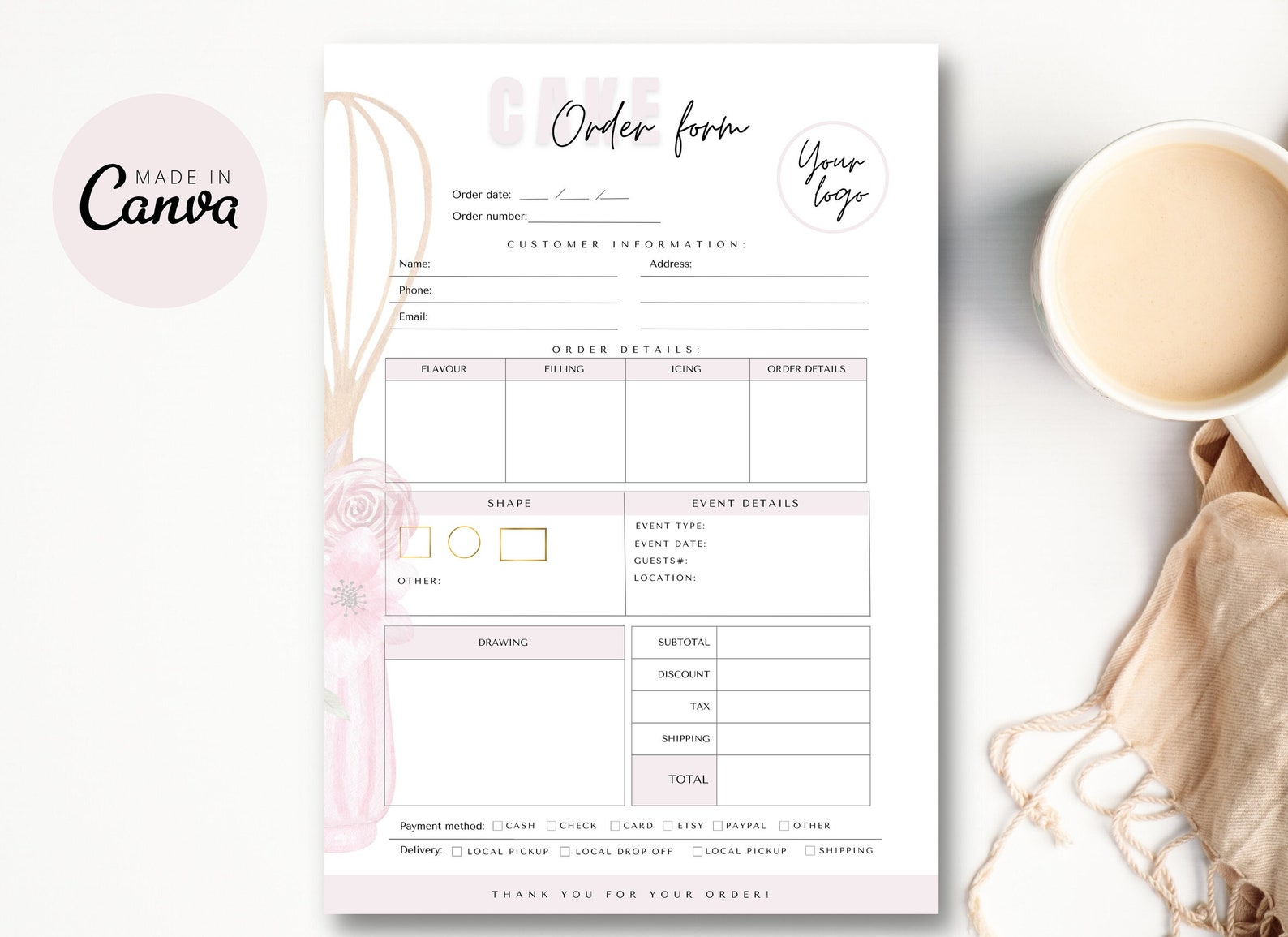 Cake Order Form Template Bakery Order Form Editable Cookie - Etsy UK