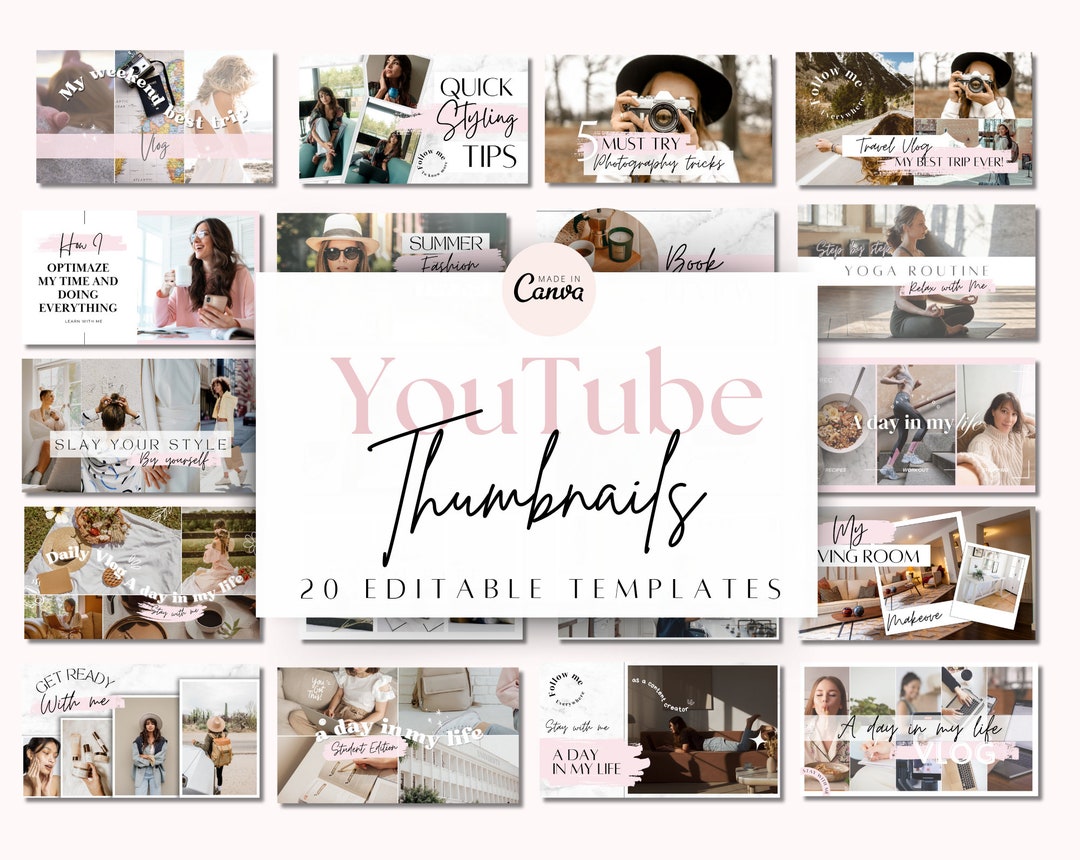 Youtube Thumbnail, Youtube Branding Kit, Pink Youtube Thumbnail ...