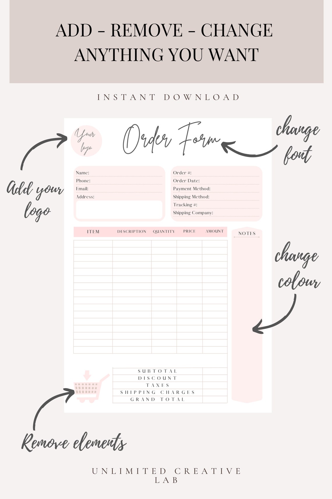 Order Form Template Editable Custom Order Form INSTANT - Etsy UK