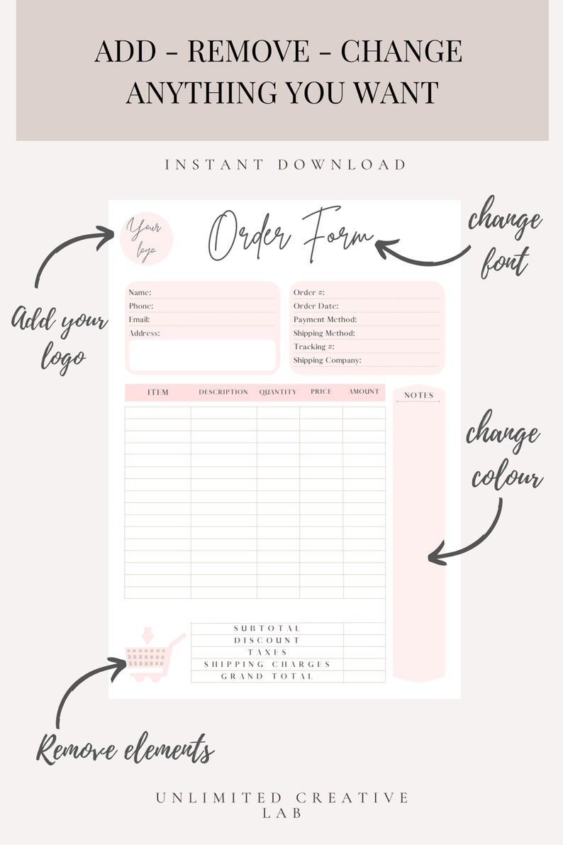Order Form Template Editable Custom Order Form INSTANT - Etsy UK