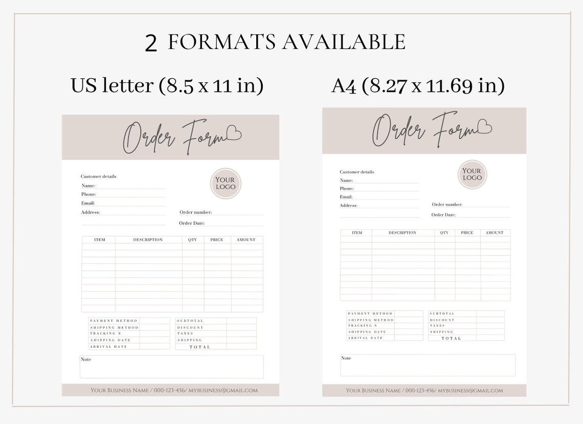 Order Form Template Custom Order Form Editable INSTANT - Etsy