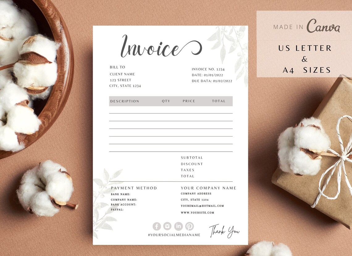 Invoice Template A4 & US Letter Invoice Template Download - Etsy