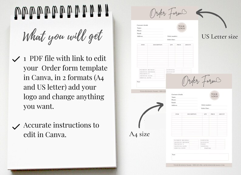Order Form Template Custom Order Form Editable INSTANT - Etsy