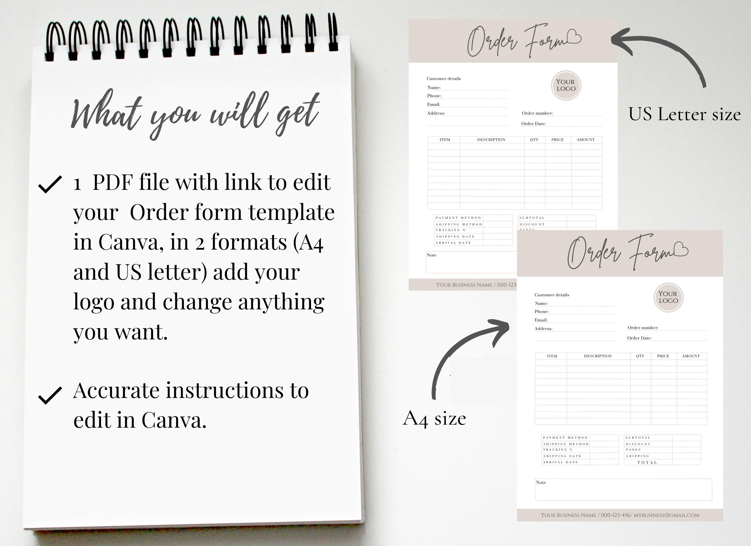 Order Form Template - Custom Order Form Editable - INSTANT DOWNLOAD ...