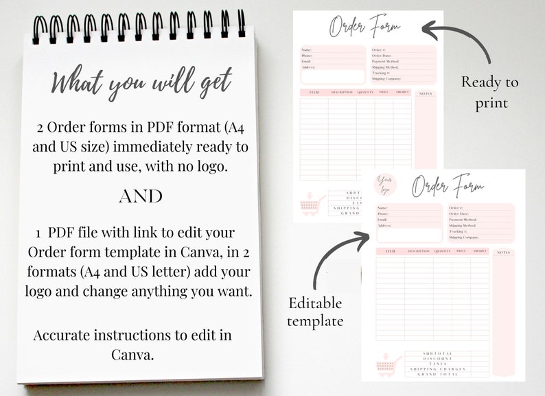 Order Form Template Editable Custom Order Form INSTANT - Etsy UK